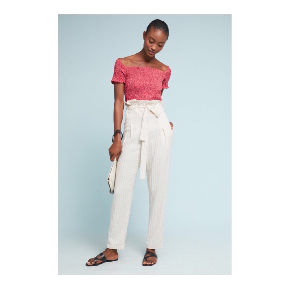 Anthro - Paper Bag High Waist Linen Blend Pants - Gem